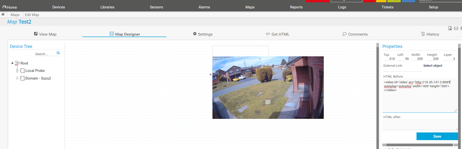 Display live video on your PRTG map