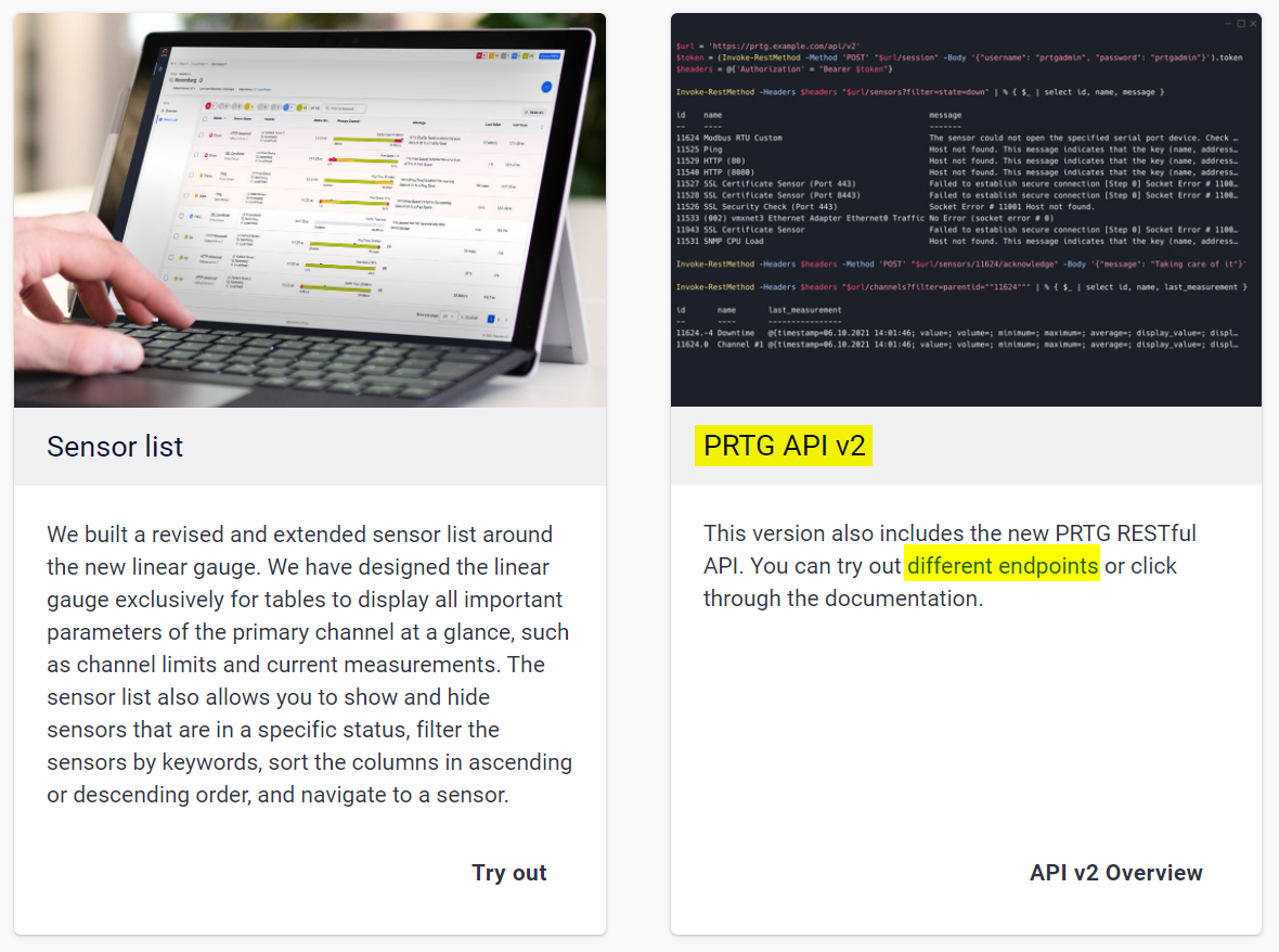 Paessler PRTG offers a brand new Restful API alongside a new UI