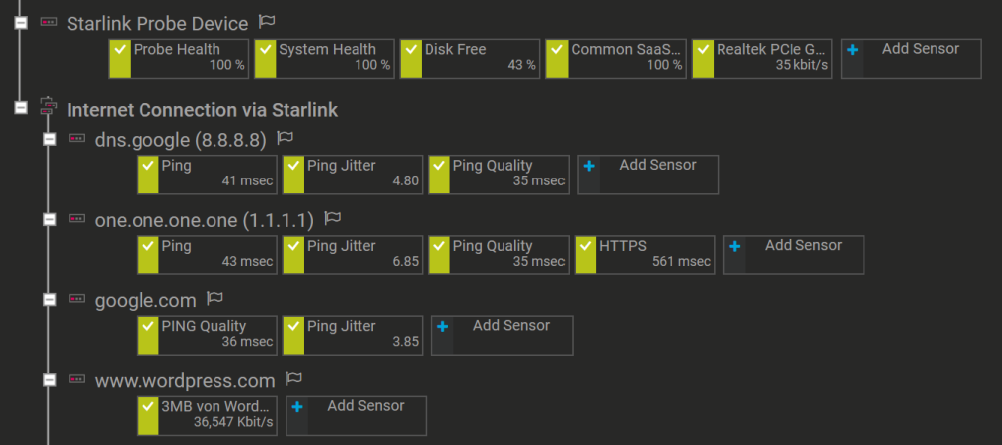 Analyzing Starlink speed and availability over 10 months with PRTG