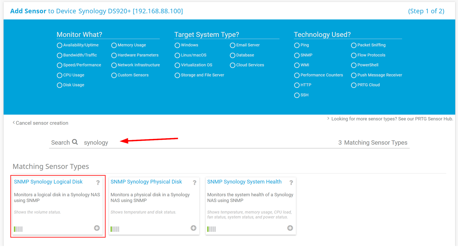 Key metrics to monitor a Synology NAS using Paessler PRTG