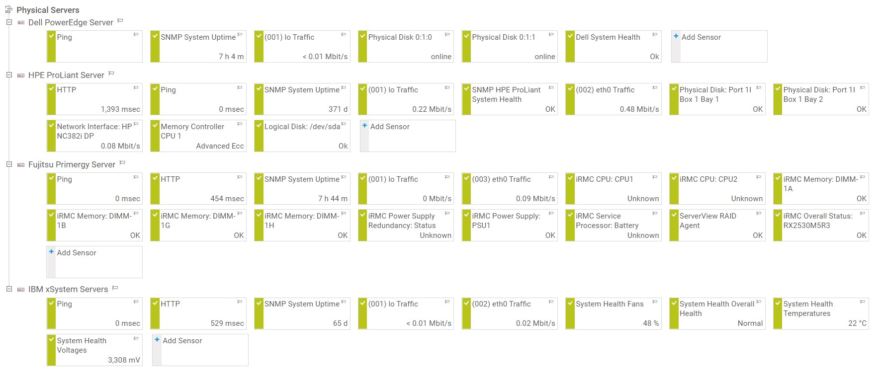 Track the health status of physical servers via iDRAC, iLO, iRMC and IMM